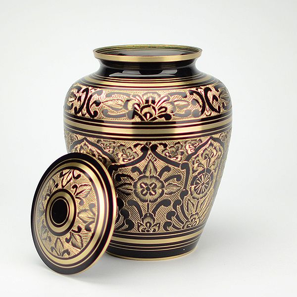 11720 Biarritz Black And Gold Etched Brass Metal Cremation Urn