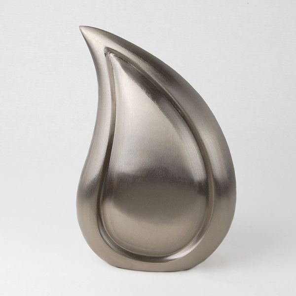 16275 Teardrop Brushed Pewter Brass Metal Cremation Urn