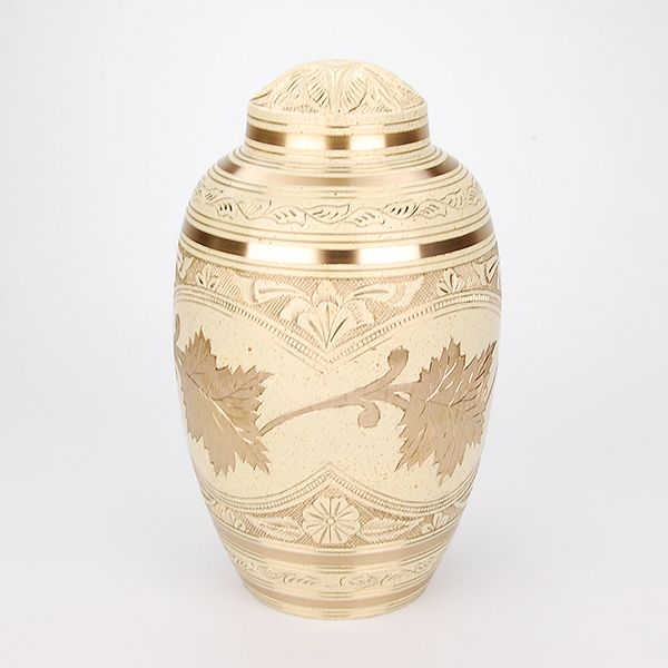16928 Cream Wash Brass Metal Cremation Urn