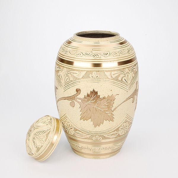 16928 Cream Wash Brass Metal Cremation Urn