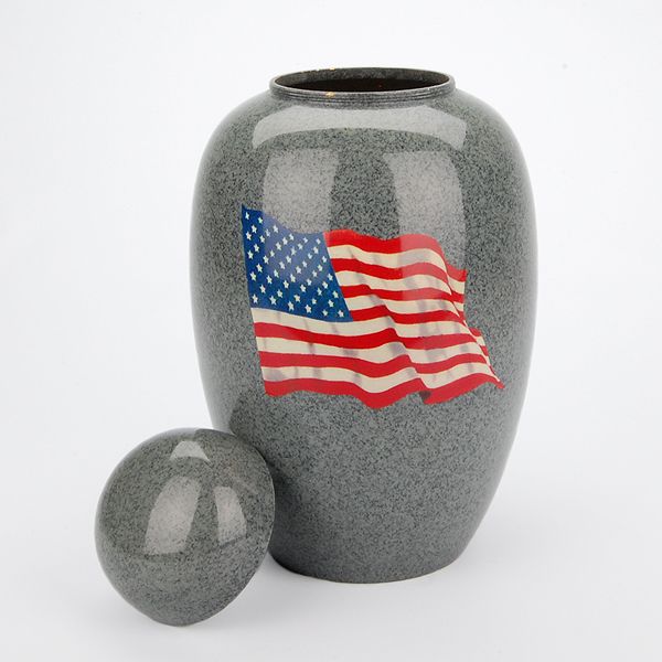 17326 Granite American Flag Brass Metal Cremation Urn